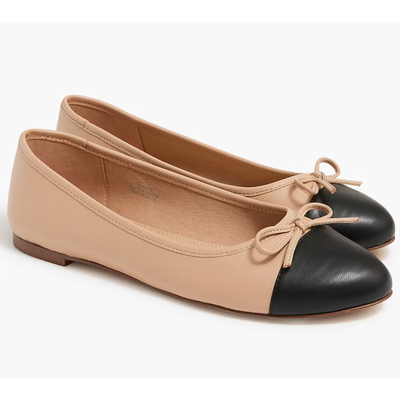 J. Crew | Shoes | Nwt J Crew Ballerina Cap Toe Flats Nude Black Womens ...